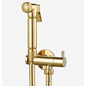 Shower System, Handheld Bidet Sprayer for Toilet Gold Baby Cloth Diaper Sprayer Portable Brass Hand Held Toilet Bidet Sprayer Head with Bidet Hose for Feminine Wash, Pet Washing, Easy to Install