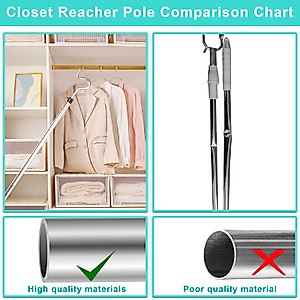 Frebuta Clothes Hook Pole Long Handle, 51In Garment Hook Reach Pole Stainless Steel Attic Pull Down Hook Pole S Hook For Plants Hang Light Rod Soft Sponge Handle StudinessDurability