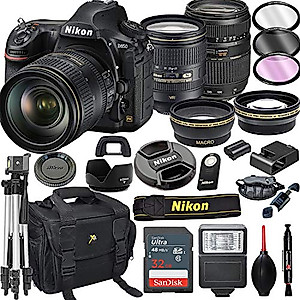 Nikon D850 DSLR Camera with 24-120mm VR + Tamron 70-300mm + 32GB Card, Tripod, Flash, and More (21pc Bundle)