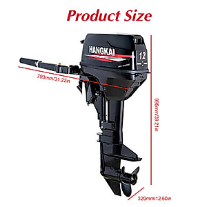 BJTDLLX Short Shaft Outboard Motor, 2 Stroke 12 HP Outboard Boat Motor, 169CC Heavy Duty Fishing Boat Engine Marine Engine Tiller Control Motor with Water Cooling & CDI Ignition System