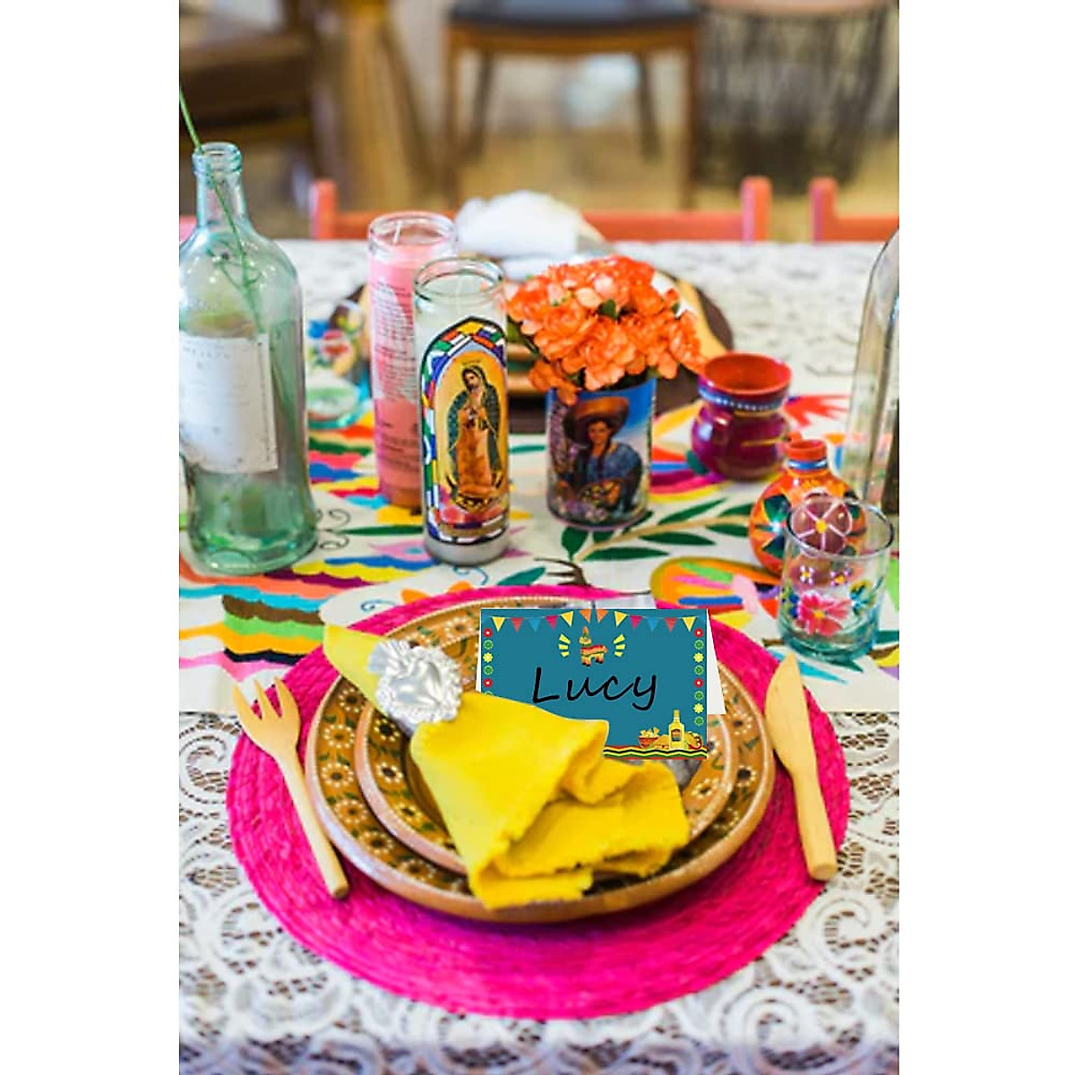 Fiesta Party Place Cards - Cinco de Mayo Mexican Themed Party Supplies Food Tents and Food Labels Decorations, Baby Shower Party Supplies(24pcs)