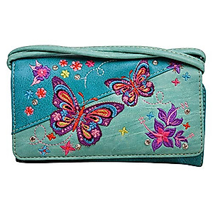HW Collection Butterfly Purse Western Concealed Carry Country Handbag Wallet Set (Turquoise)
