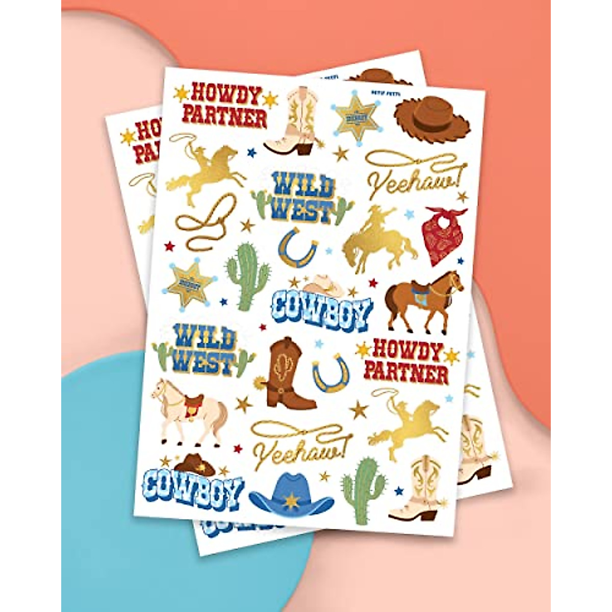 xo, Fetti Cowboy Temporary Tattoos for Kids- 52 Foil Styles | Rodeo, Boys Cowboy Crafts, Birthday Party Favors, Western Baby Shower Decorations