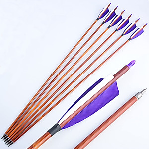 AMEYXGS 30inch Carbon Arrows Hunting Aiming Practice Arrows Spine 500 with 4inch Shield Turkey Feather Detachable Arrowhead for Recurve Compound Bow Longbow 12pcs (12Pcs Purple)
