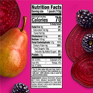 Happy Tot Organics Stage 4 Baby Food Pouches, Gluten Free, Vegan Snack, Super Bellies, Fruit & Veggie Puree, Pears, Beets & Blackberries 4 Ounce (Pack of 16)