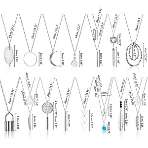 Hicarer 15 Pieces Long Pendant Necklace Set Silver Sweater Necklace Silver Plated Moon Tassel Lock Shape Sweater Punk Chain Choker Necklace for Women Men (Stylish Style)