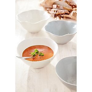 Portmeirion Sophie Conran Arbor Organic Shape Stoneware All Purpose Bowls 6 Inch Set of 4 - Dishwasher & Microwave Safe for Serving Cereal, Soup, Salad, Rice, Snacks & More (Creamy White)