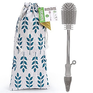 haakaa Cleaning Brush Silicone Bottle Brush Double-Ended Soft Silicone Bristles for Breast Pumps, Breast Milk Collectors, Baby Bottles, Teats, Breastmilk Storage Bags, Detachable - Grey, 1pk