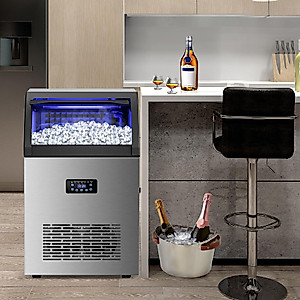 RAPSUAR Commercial Ice Maker Machine, 150Lbs/24H with 45Lbs Large Ice Capacity, 55Pcs Clear Ice Cubes Ready in 8-15Mins, Freestanding Stainless Steel Ice Making Machine for Home Party Bar