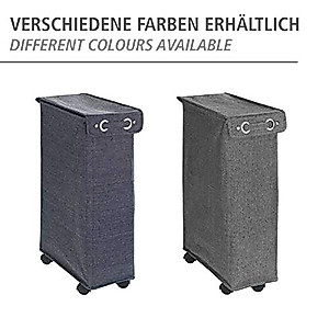 WENKO Slim Laundry Basket with Wheels, Thin Laundry Hamper, Rolling Laundry Bin with Lid, Space Saving Narrow Laundry Hamper for dirty Clothes Storage, 23.6 x 15.8 x 7.3 in, Gray