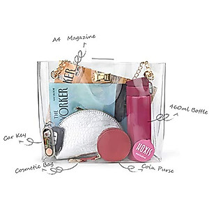 Multifunction Clear Chain Tote with Turn Lock Womens Shoulder Handbag (Clear)