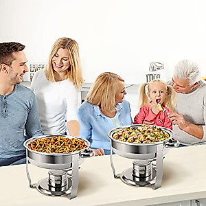BriSunshine 4 Packs 3 QT Round Chafing Dish Buffet Set, Stainless Steel Chafing Dishes with Glass Lid & Holder, Food Warmer for Parties Weddings Banquets Events