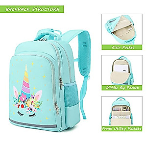Unicorn Backpack and Lunch Box for girls School Backpack for Girls Unicorn Bookbag Set with Chest Strap Lunch Box and Pencil Bag Preschool Kindergarten Backpack Set