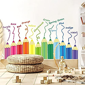 Color Wall Decals Kids Room,Nursery Wall Sticker Peel and Stick,Multicolor Crayons Stickers Classroom Decoration Stickers,Colorful Inspirational Wall Decal for Bedroom Baby room Daycare Playroom Decor