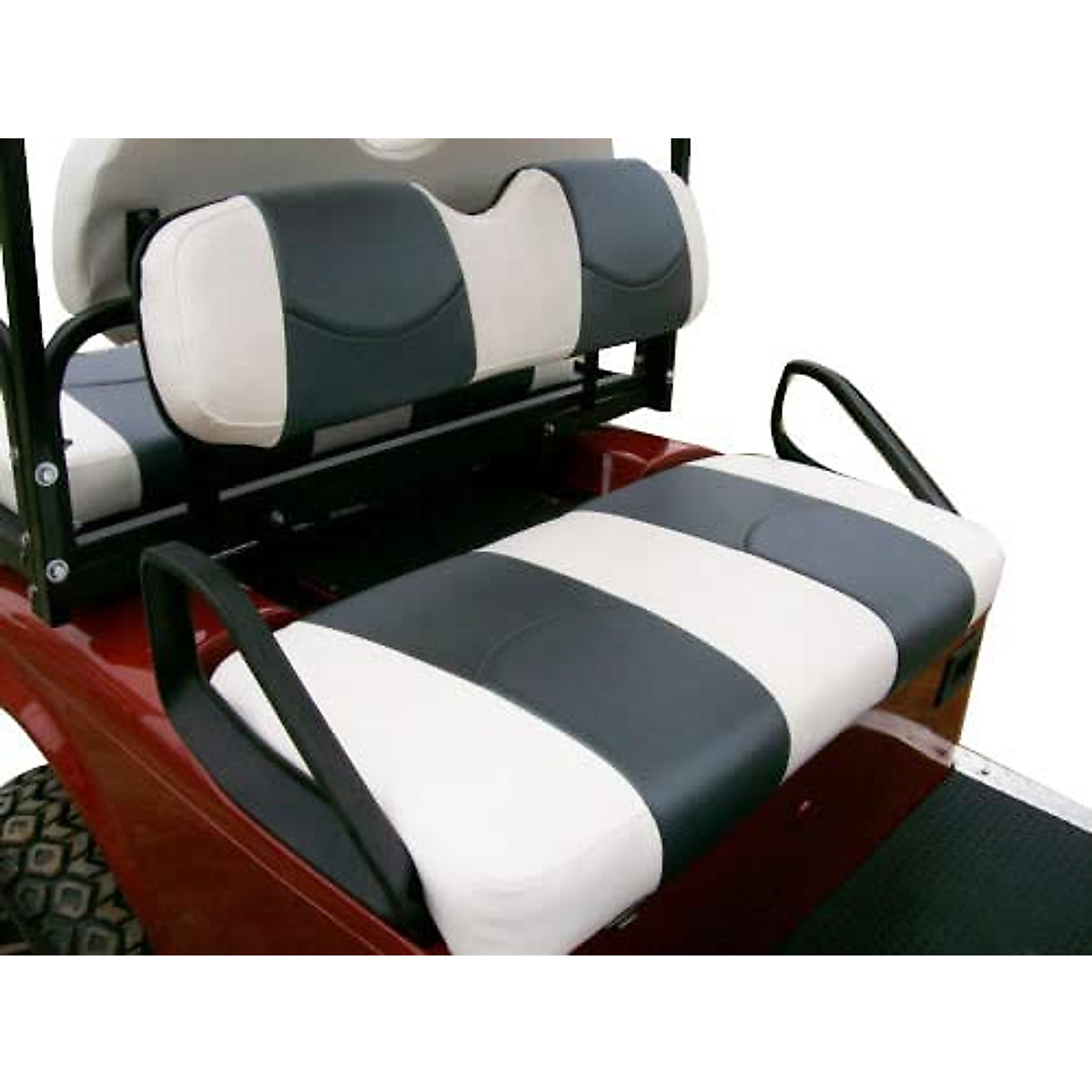 Custom Deluxe Golf Cart Seat Covers- Staple On (White w Red Carbon Fiber Stripes) (Club Car Precedent (Front & Rear Set))