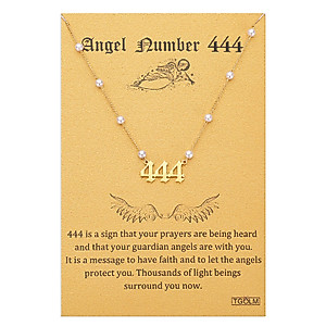 TGOLM 444 Necklace Gold Plated Stainless Steel Faux Pearl Choker Angel Number Chain Gift for Women 16"