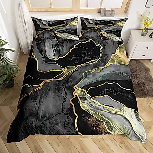 Black Marble Bedding Set Full Size,Black And Grey Marble Duvet Cover,Men Women Teens Boys Modern Gray Gold Abstract Art Tie Dye Comforter Cover,Gothic White Gold Bling Soft Durable Marble Quilt Cover