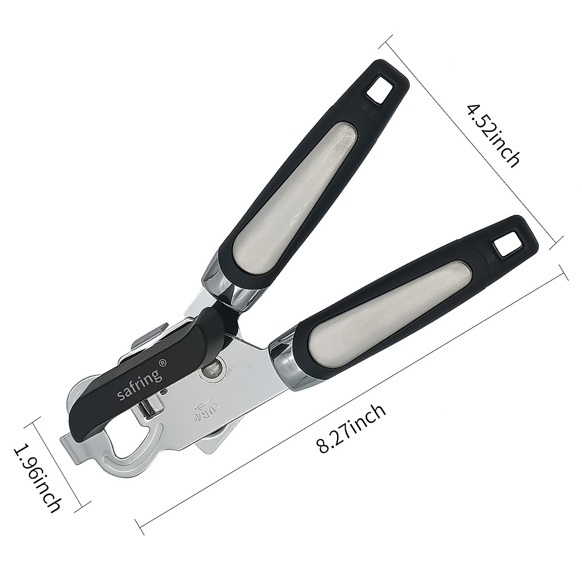 Safring Can Opener Manual, Handheld Strong Heavy Duty Stainless Steel Can Opener, Comfortable Handle, Sharp Blade Smooth Edge, Can Openers with Multifunctional Bottle Opener