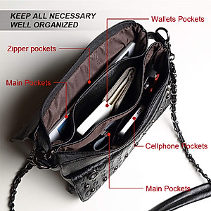 Freie Liebe Women Classic Black Skull Cross Body Bag Vintage Clutch Purse Shoulder Bag