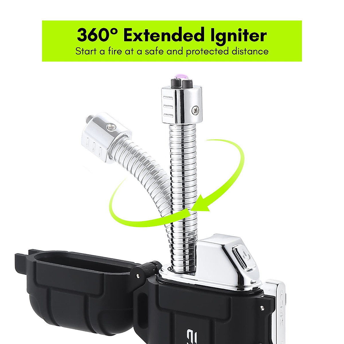 Extremus Blaze 360 Rechargeable Electric Lighters, Dual Arc Lighter, Windproof Plasma Lighter, Waterproof Lighter, Flameless Lighter with Whistle Lanyard for Camping (Black Flex)