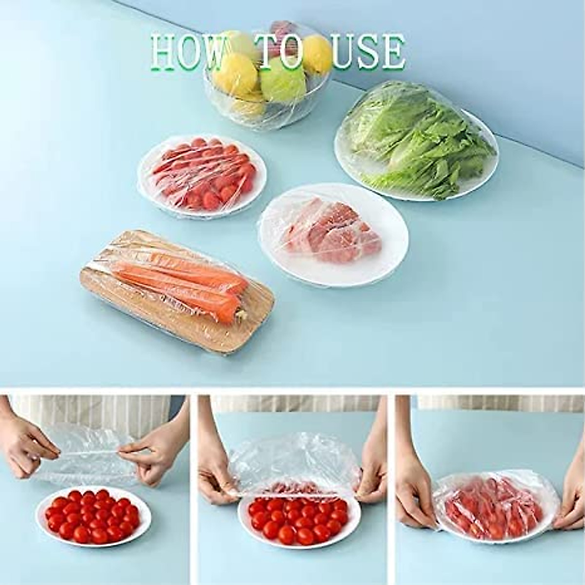 AUTUMEGE Reusable Elastic Cling Films, Transparent, Durable, Universal Food Covers for Fruit, Meal Prep (100pcs)