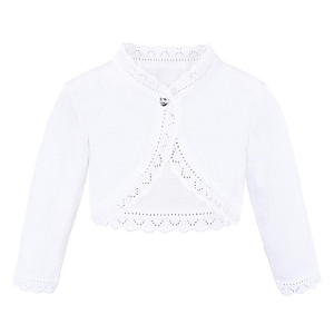 Lilax Baby Girls' Knit Long Sleeve Button Closure Bolero Cardigan Shrug 12-18 Months White
