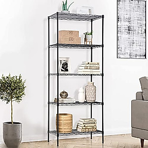 5-Tier Wire Shelving Unit Storage Shelves Heavy Duty Metal Shelf 24"L x 14"W x 60"H Utility Steel Organizer Rack NSF Garage Shelving with Leveling Feet for Kitchen, Garage, Bathroom, Laundry, Black