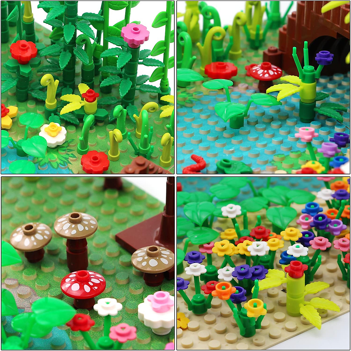 Feleph Jungle Toy Building Set MOC Garden Playset with 2 Baseplates Forest Wildlife Bridge Plants Trees Flowers Animals Cow Wetland Park Kit Block Accessories Compatible with Major Brand