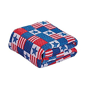 Décor&More July 4th USA American Pride Collection Microplush Throw Blanket (50" x 60") - Patriotic Patchwork Blue, White and Red Throw