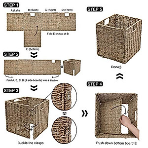 StorageWorks Rectangular Wicker Baskets for Shelves, Seagrass Hand-Woven Baskets with Linings, Medium, 10 ¼ x 10 ¼ x 10 ¾ inches, 2-Pack