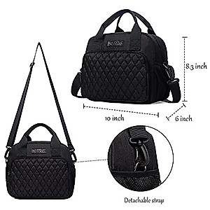 Scorlia Insulated Lunch Bag for Women/Men, Reusable Lunch Cooler Box Lunch Tote, Thermal Meal Prep Lunch Organizer with Adjustable Shoulder Strap and Side Pockets for Adults, Work, Black