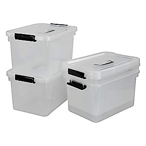 DynkoNA Clear Storage Bins with Lids, Plastic Storage Box, 10.5 Qt, Set of 4
