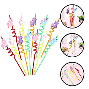 Gadpiparty 12pcs Reusable Unicorn Straws Drinking Plastic Straws Curly Hard Party Straw Unicorn Birthday Party Supplies Fun Straws for Kids Birthday Party Decorations