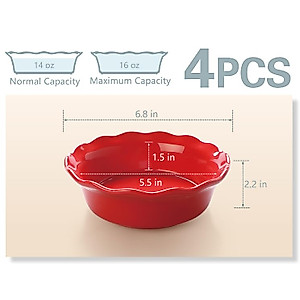 ONEMORE Pie Pans, 6.8 inch Small Chicken Pot Pie Plates 16 oz Deep Dish Pie Pan Ceramic Baking Plates for Dessert Oven Safe Round Baking Dish Pans Set of 4 - Red