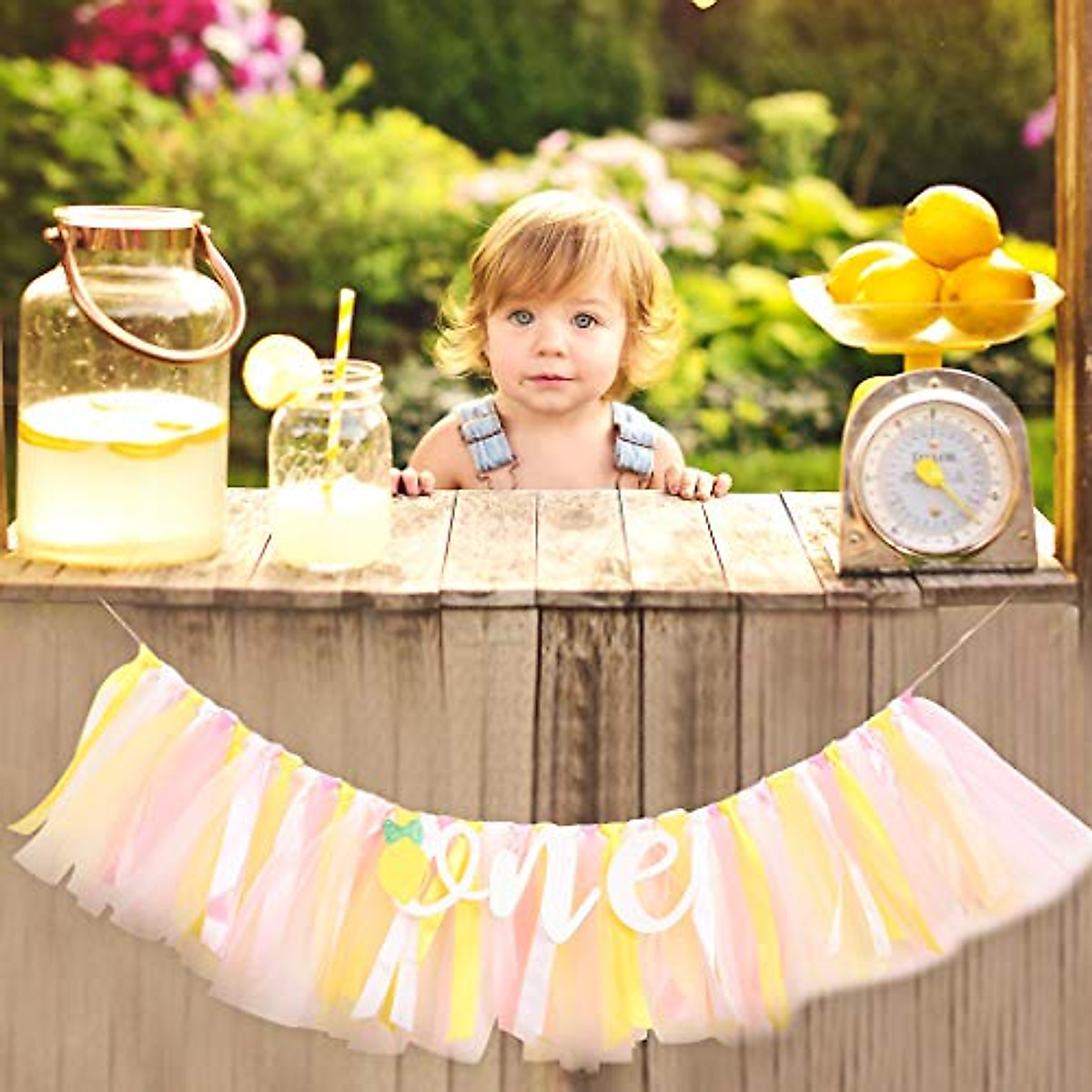 One Person in The Lemon Banner- 1st Birthday High Chair Banner, Smashed Cake, Photo Background Props, Piece Skirt (Lemon Banner)