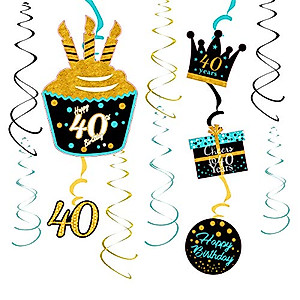 40th Birthday Decorations for Women Teal Gold 40th Birthday Hanging Swirls Hanging Swirls Decorations for Teal Gold 40 Years Old Party Supplies