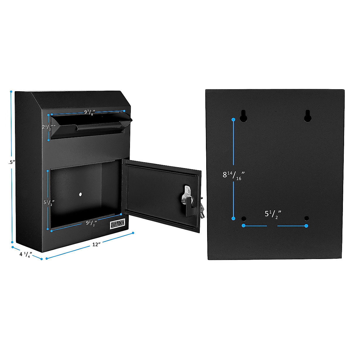 DuraBox Wall Mount Locking Drop Box, Heavy Duty Steel Mailbox for Rent Payments, Mail, Keys, Cash, Checks - Safe Storage Dropbox for After Hours Deposits W500 (Black)