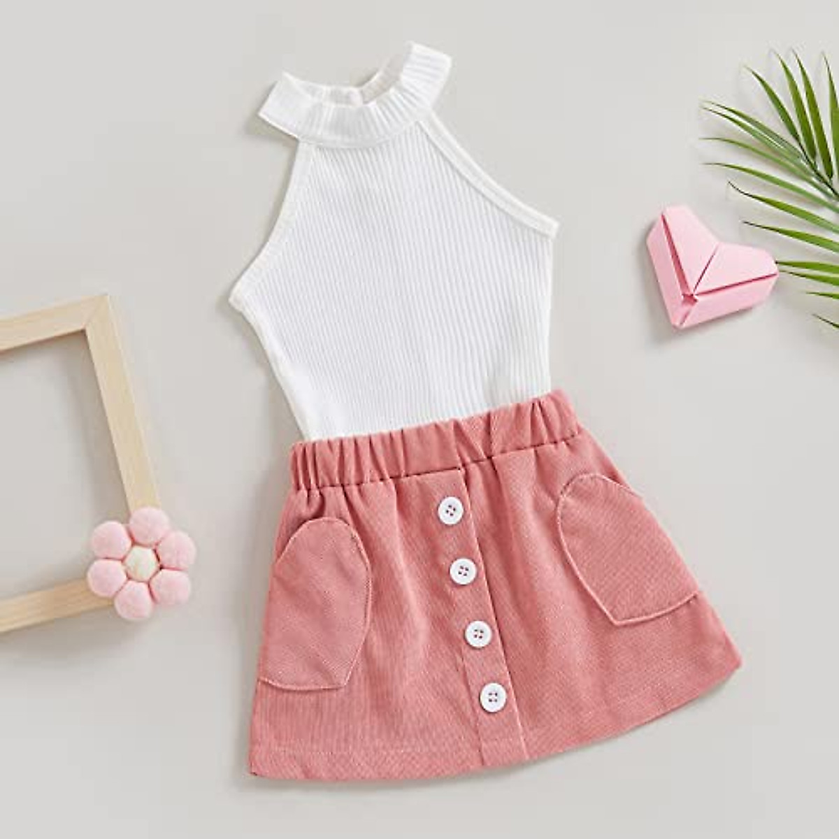 Kids Toddler Little Girl Summer Clothes Sleeveless Knit Tank Top Mini Skirt Bag Belt Set 3PCS Outfits for Baby (Sleeveless+Pink, 3-4 Years)