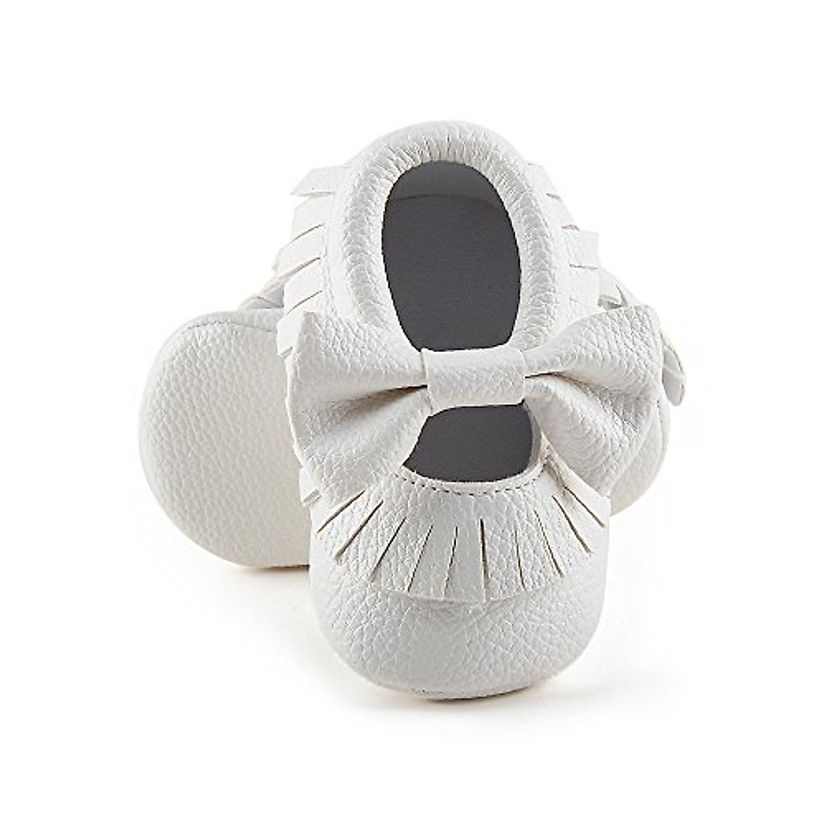 DELEBAO Infant Toddler Baby Soft Sole Tassel Bowknot Moccasinss Crib Shoes (3-6 Months, White)
