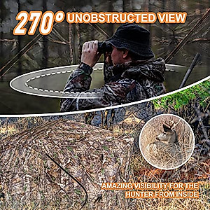Uyittour Hunting Blind, Ground Blinds for Deer Hunting 2-3 Person, 270 Degree See Through Pop Up Blind Hunting Tent with Tripod Chair for Turkey and Deer Hunting