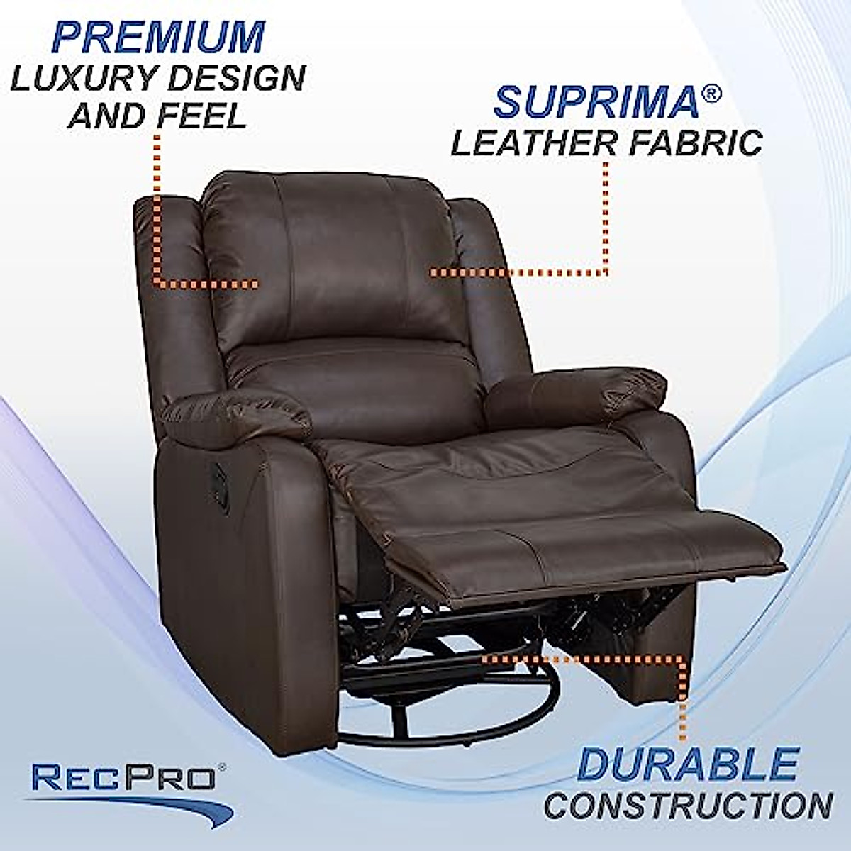 RecPro Set of 2 Charles Collection | 30" Swivel Glider RV Recliner | RV Living Room (Slideout) Chair | RV Furniture | Glider Chair | Chestnut