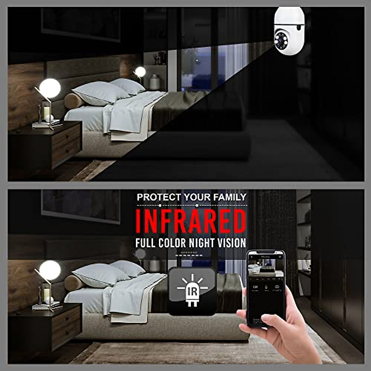 JTOMYX Light Bulb Camera, 2 Pack Wireless Light Bulb Security Camera for Home Surveillance, 360° WiFi Nanny Cam with Motion Detection Alarm Night Vision