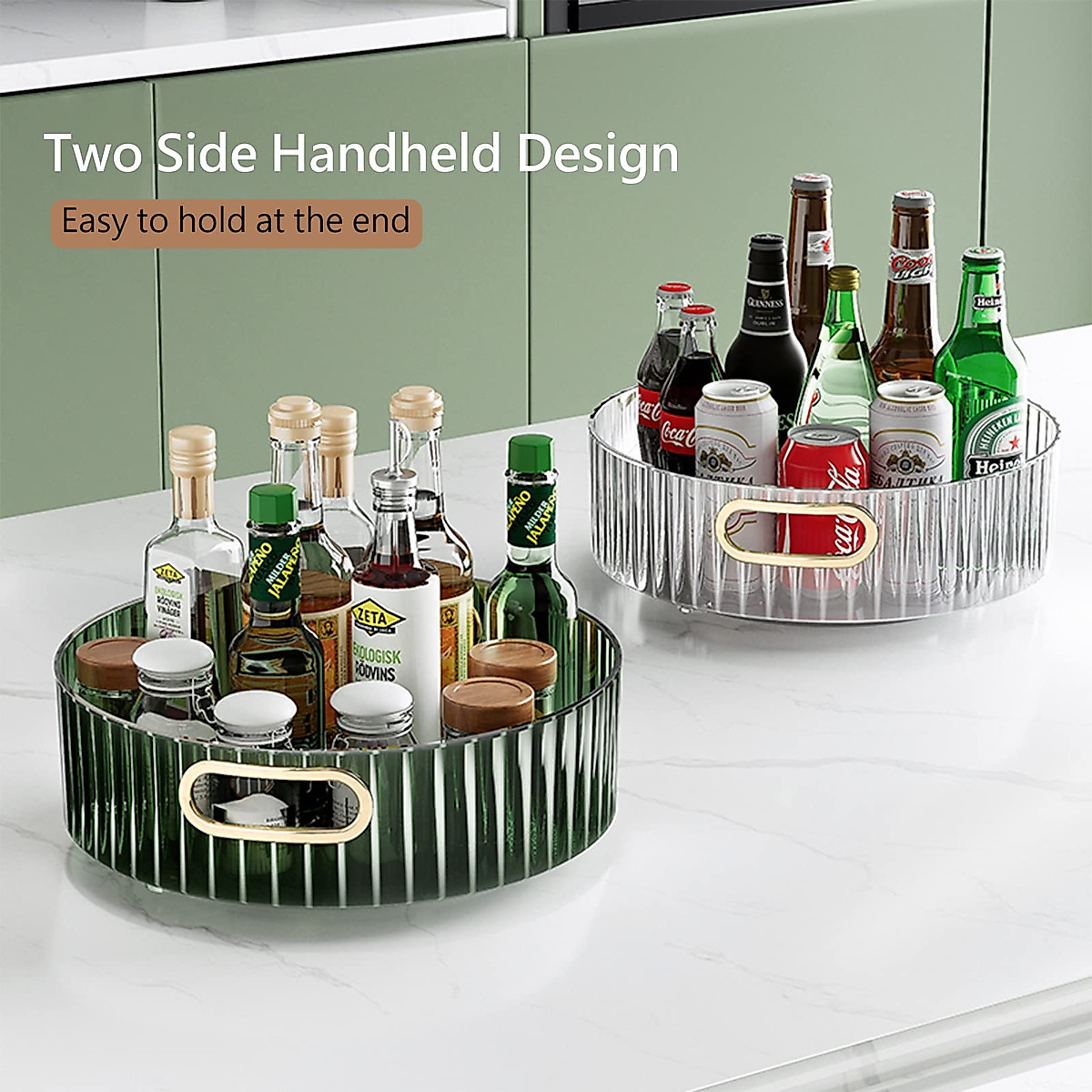 360 °Rotating Lazy Susan Organizer, 9" Large Green Turntable Organizer for Spice Rack, Cabinet, Kitchen Countertop Cupboard, Acrylic Bathroom Counter Organizer for Candle, Lotion Bottle, Cosmetics