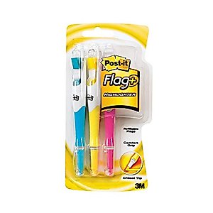 Post-it Flags + Highlighter, 3 Pack, 50 Color Coordinated Flags/Highlighter, Yellow, Pink, Blue (689-HL3)
