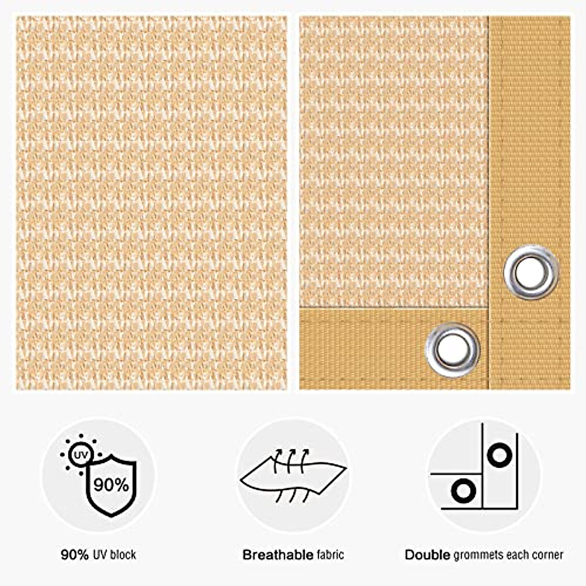 Voticky Sun Shade Cloth Shade Fabric Privacy Screen with Grommets for Patio Garden Pergola Carport Canopy Cover 8' x 8' Wheat