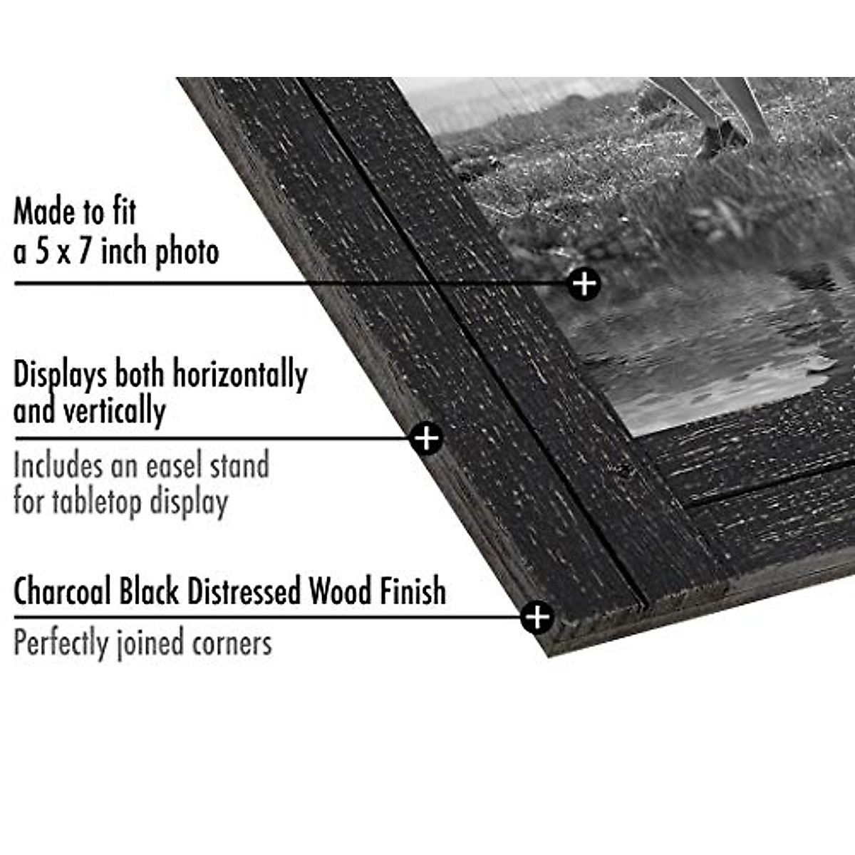 Americanflat 5x7 Picture Frame with Polished, Crystal Clear Glass - Hampton Collection - Distressed Wood Gallery Picture Frames for Tabletop and Wall Display - Charcoal Black