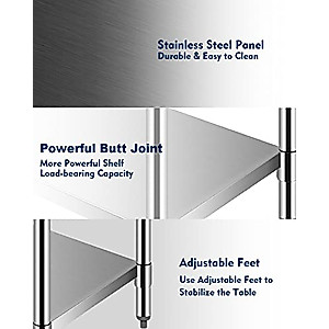 FAHKNS Stainless Steel Prep Worktable 24 x 30 in Sturdy Durable Baffle and Undershelf Restaurant Kitchen Practical Adjustable Workbench