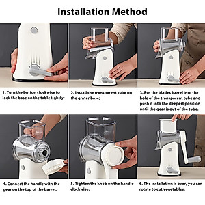 Rotary Cheese Grater and Shredder, Efficient Vegetable Cutter with Handle, 5 in 1 multifunctional Manual Mandoline Slicer for Home Use, Nuts Grinder, Durable Potato Slicer with Rubber Suction Base