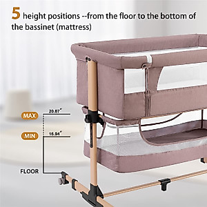 Baby Crib,3 in 1 Baby Bassinet Bedside Crib Adjustable Portable Bed for Infant,Baby Newborn Must Have Bed,Khaki