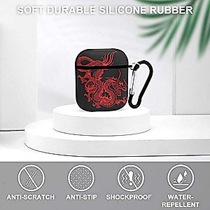 Red Chinese Dragon Airpods Case Cover for Apple AirPods 2&1 Cute Airpod Case for Boys Girls Silicone Protective Skin Airpods Accessories with Keychain